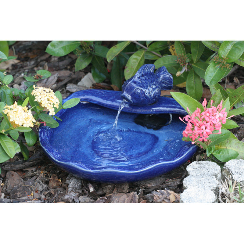 Highland Dunes Simrah Ceramic Solar Water Features Koi Fountain ...