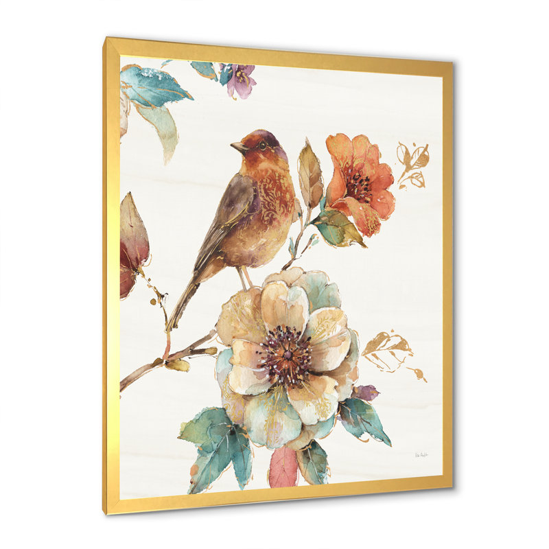 East Urban Home Farmhouse Bird On Flower Branch - Picture Frame Print ...
