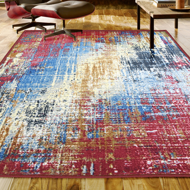 Simple Luxury Power Loom Red/Blue Rug | Wayfair