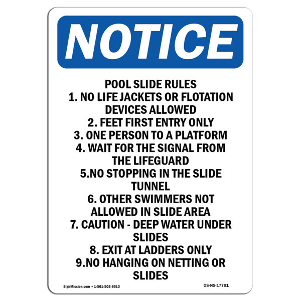 SignMission Pool Slide Rules 1. No Life Jackets Sign | Wayfair