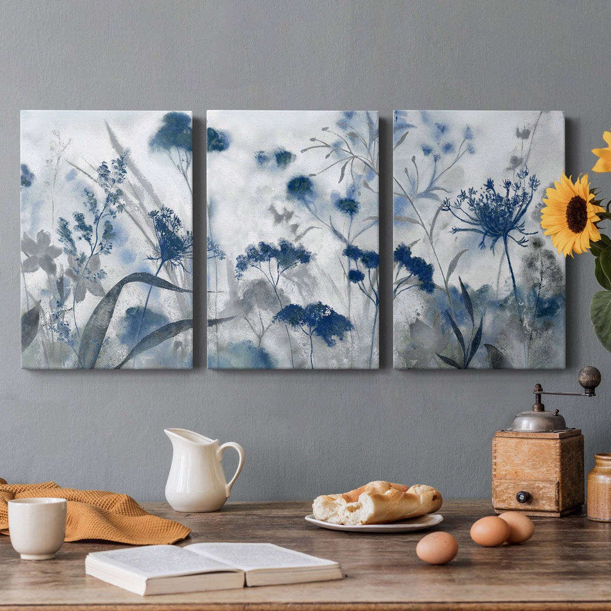 Lark Manor Inky Indigo - 3 Piece Wrapped Canvas Print & Reviews | Wayfair