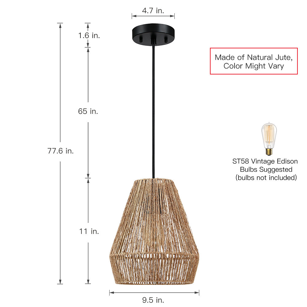 Bayou Breeze Yingst Bohemian Natural Jute Rope Island Mini Pendant ...