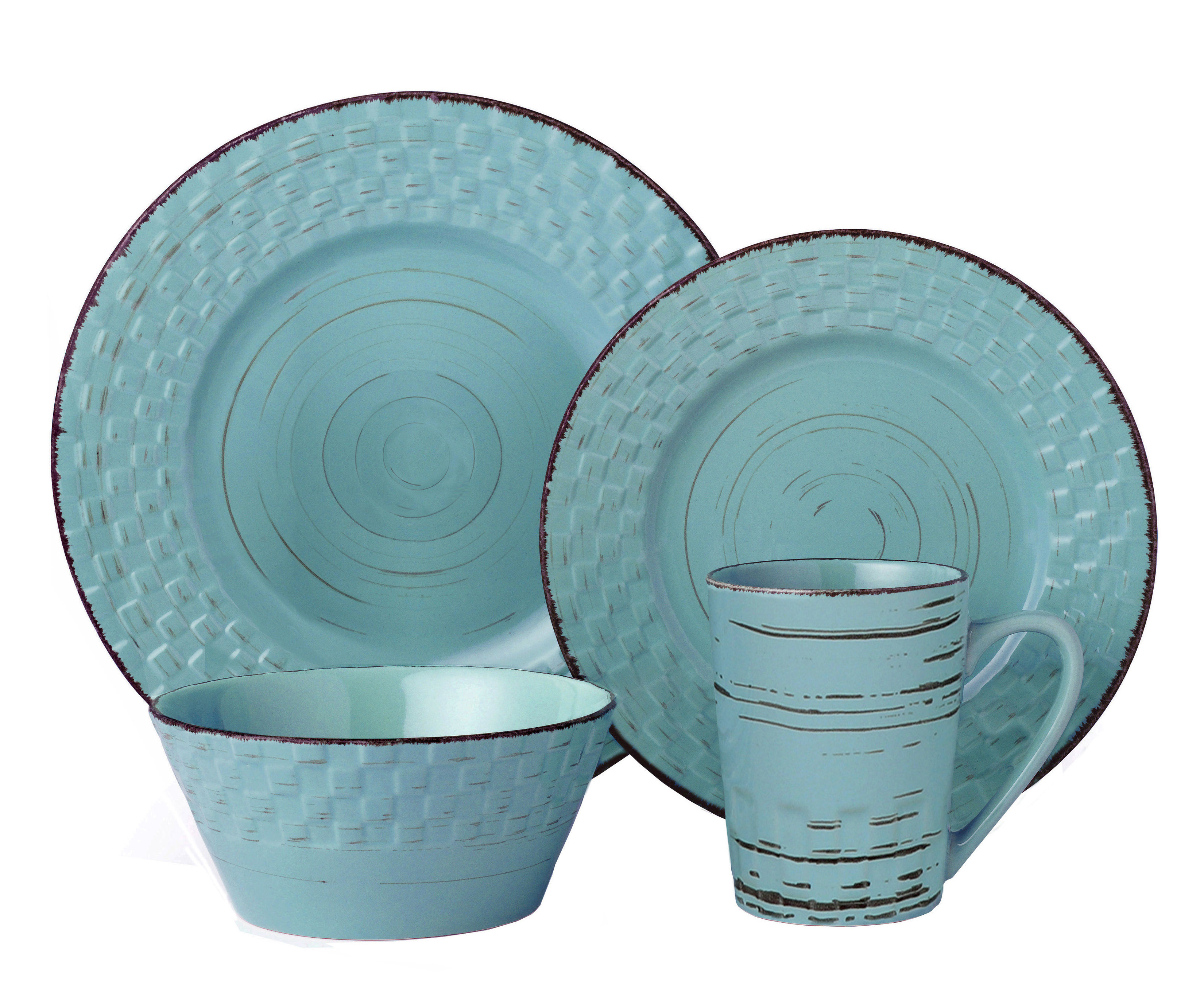 Lorren Home Trends Distressed Weave 16 Piece Dinnerware Set, Service ...