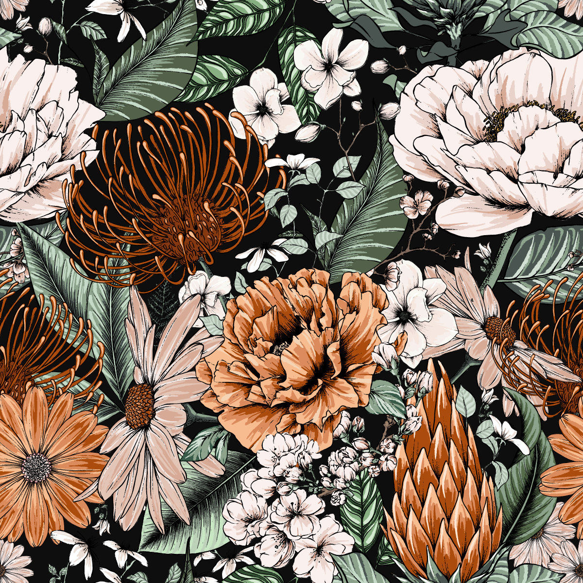 Red Barrel Studio® Black Wallpaper With Flowers Floral Wallpaper | Wayfair