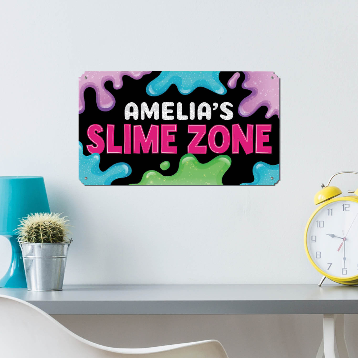 Zoomie Kids Kabir Metal Slime Zone Personalized Door Sign | Wayfair