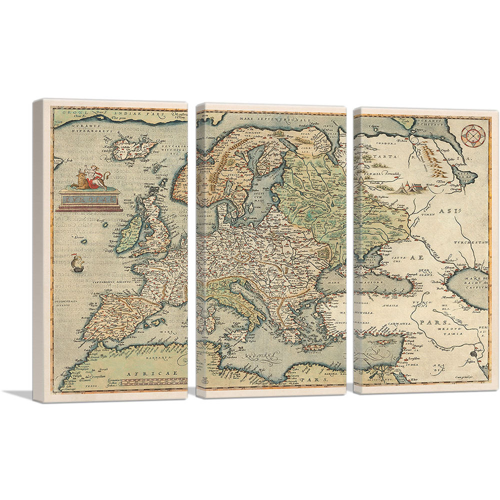 ARTCANVAS Map Of Europe 1581 by - 3 Piece Wrapped Canvas Graphic Art ...