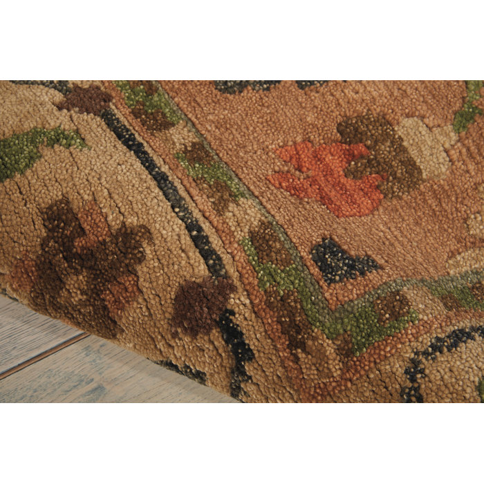 Bungalow Rose Brottman Oriental Hand-Knotted Wool Copper/Green Area Rug ...