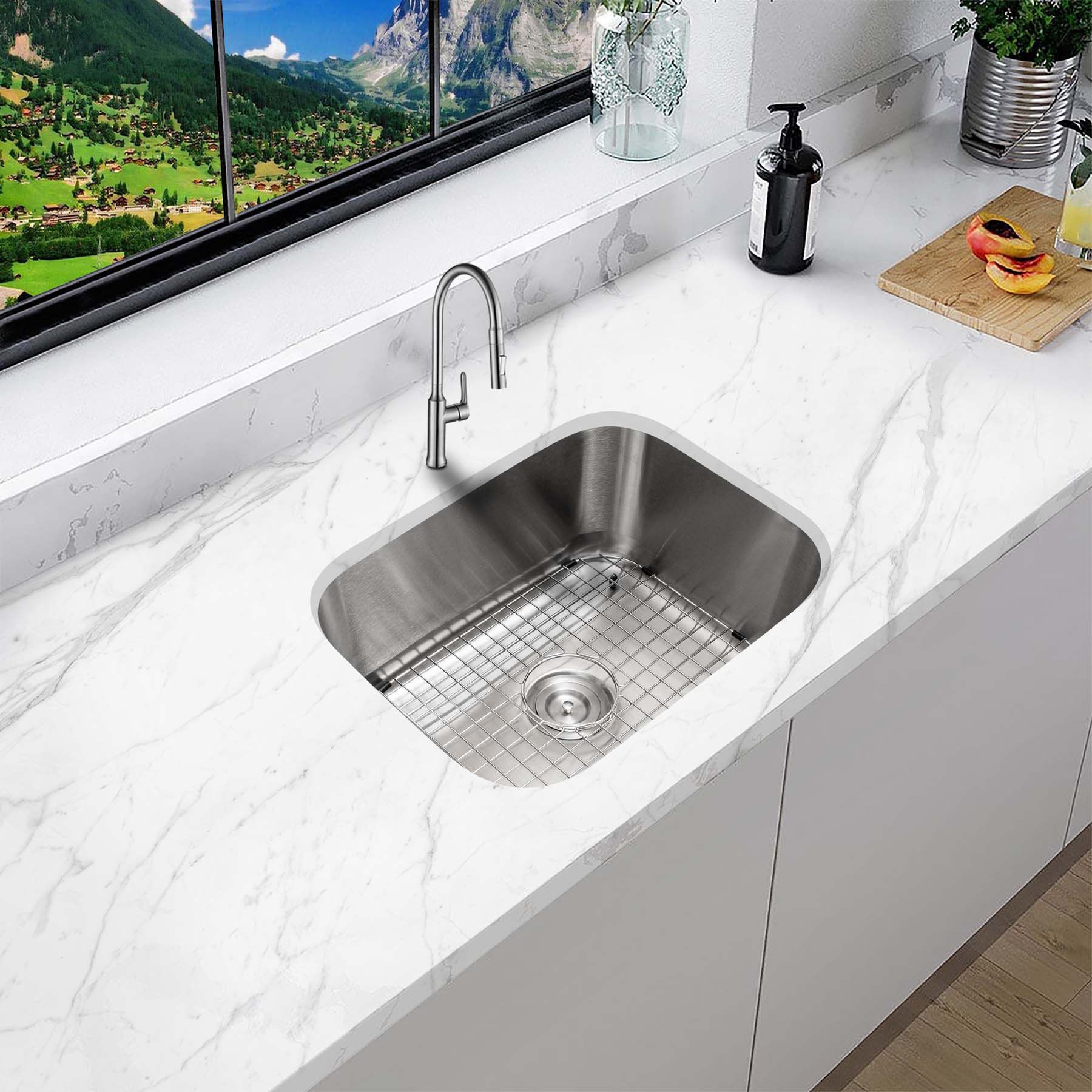 KBFmore 23" L x 18" W Undermount Kitchen Sink with Strainer and Bottom ...