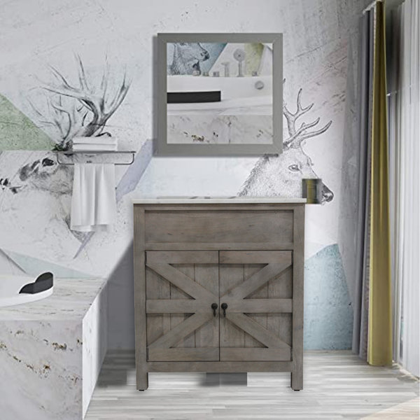 Gracie Oaks Bert 30'' Free-standing Single Bathroom Vanity with Ceramic ...