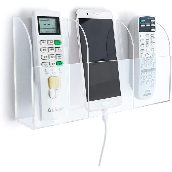 PIONEER COMMERCE Acrylic Remote Control Holder Wall Mount Remote Holder ...