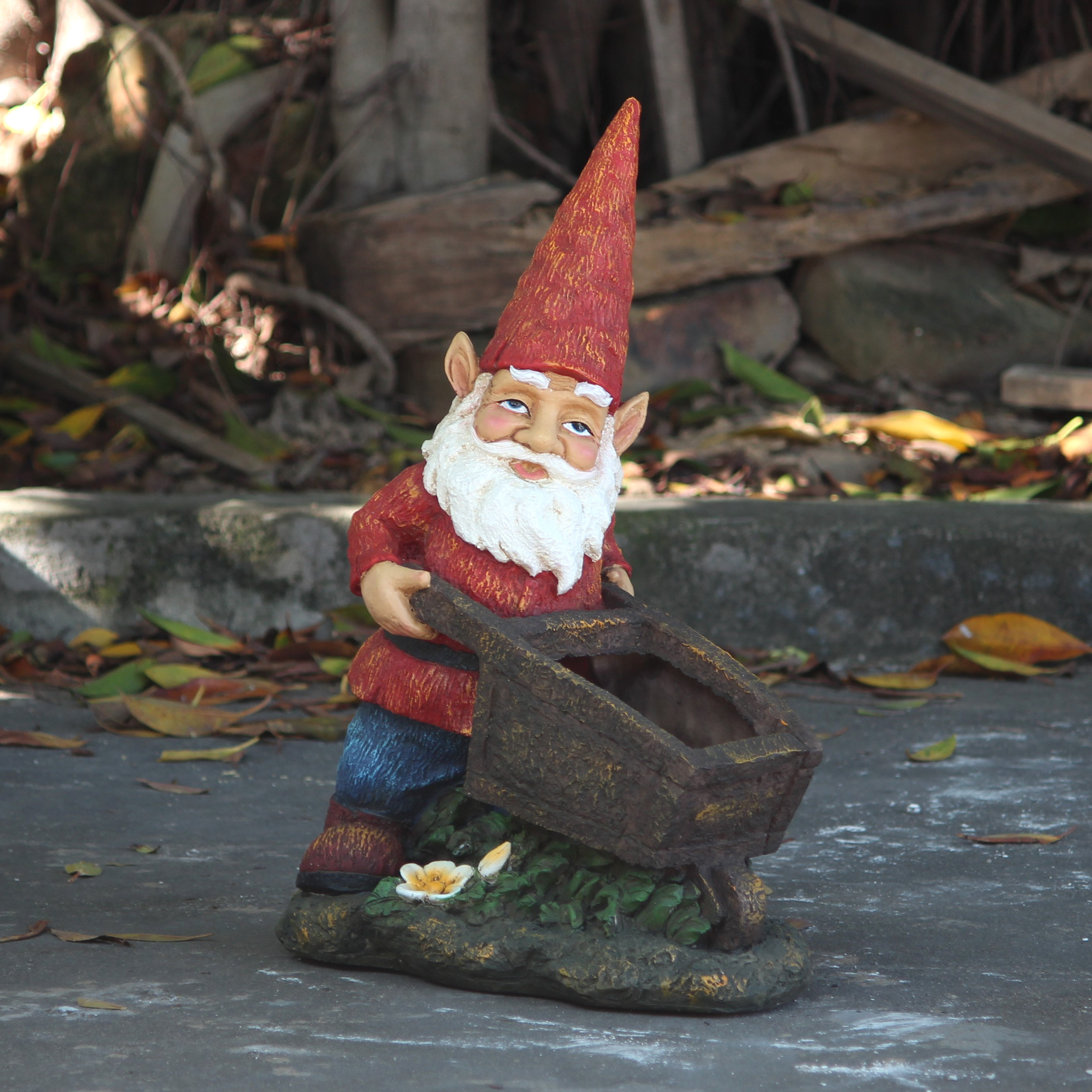 Trinx 17" Tall Spring Gnome Garden Statue with Wheelbarrow | Wayfair