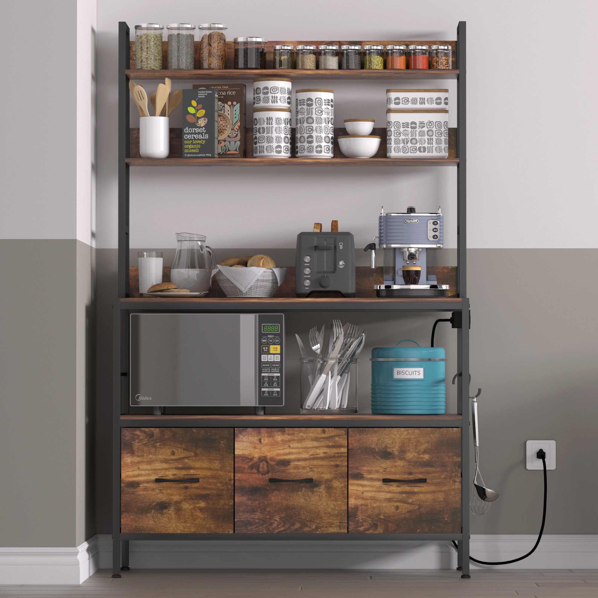 17 Stories 39.37'' Steel Standard Baker's Rack With Power Outlets | Wayfair