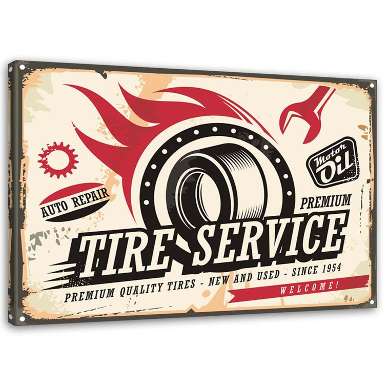 Corrigan Studio Retro Tyre Sign - Wrapped Canvas Art Prints | Wayfair.co.uk