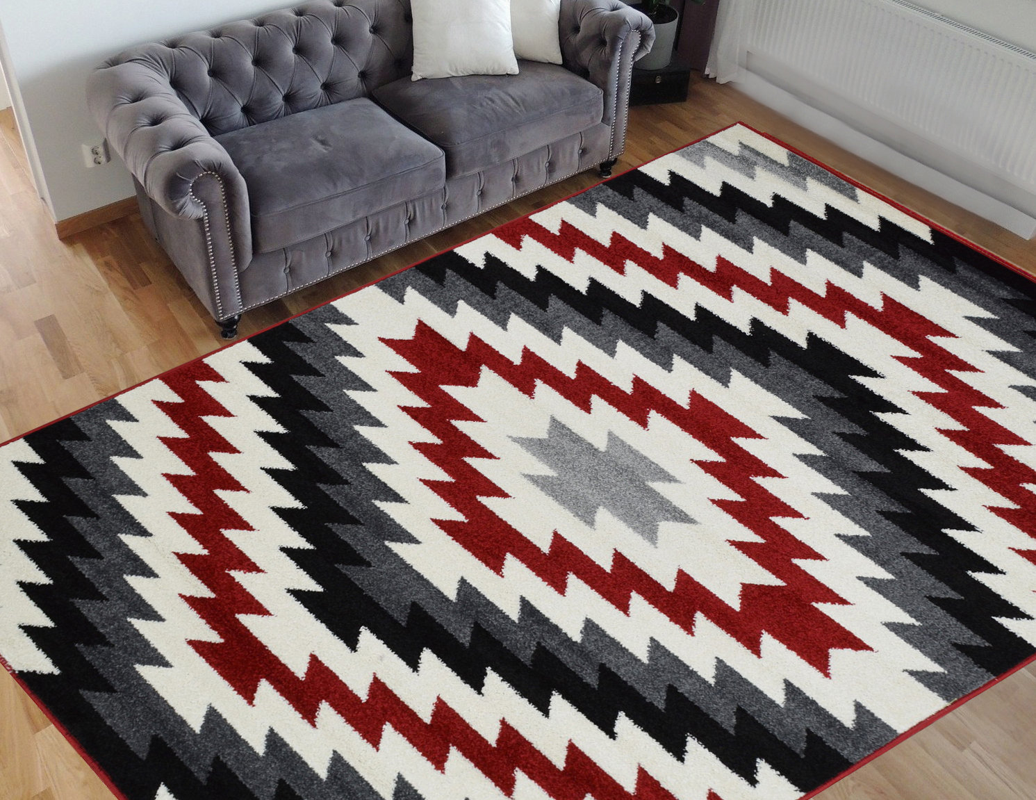 Union Rustic Adreanna Power Loom Performance Red/Gray/Black Rug | Wayfair