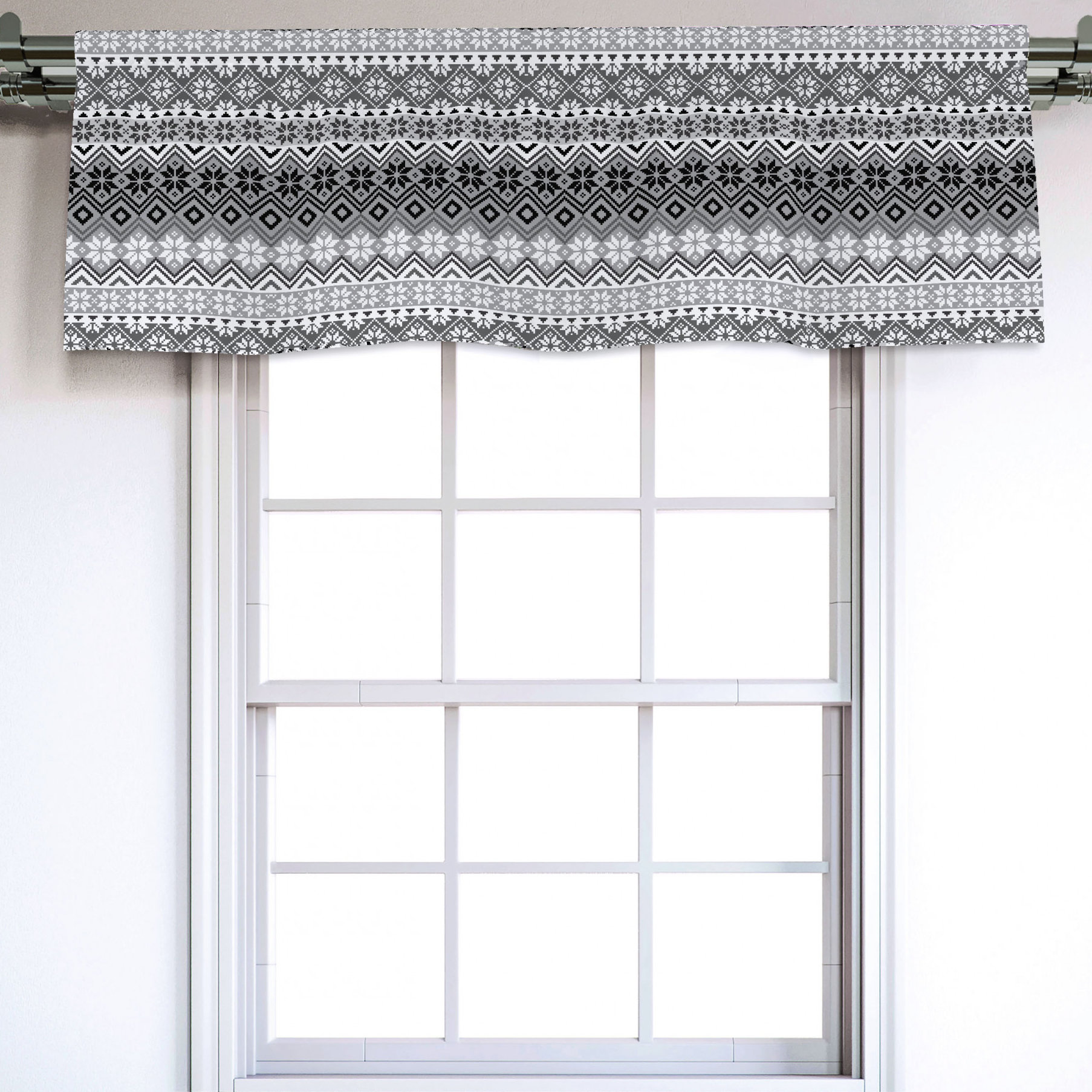 East Urban Home Sateen Ruffled 54'' Window Valance in Gray/Black | Wayfair
