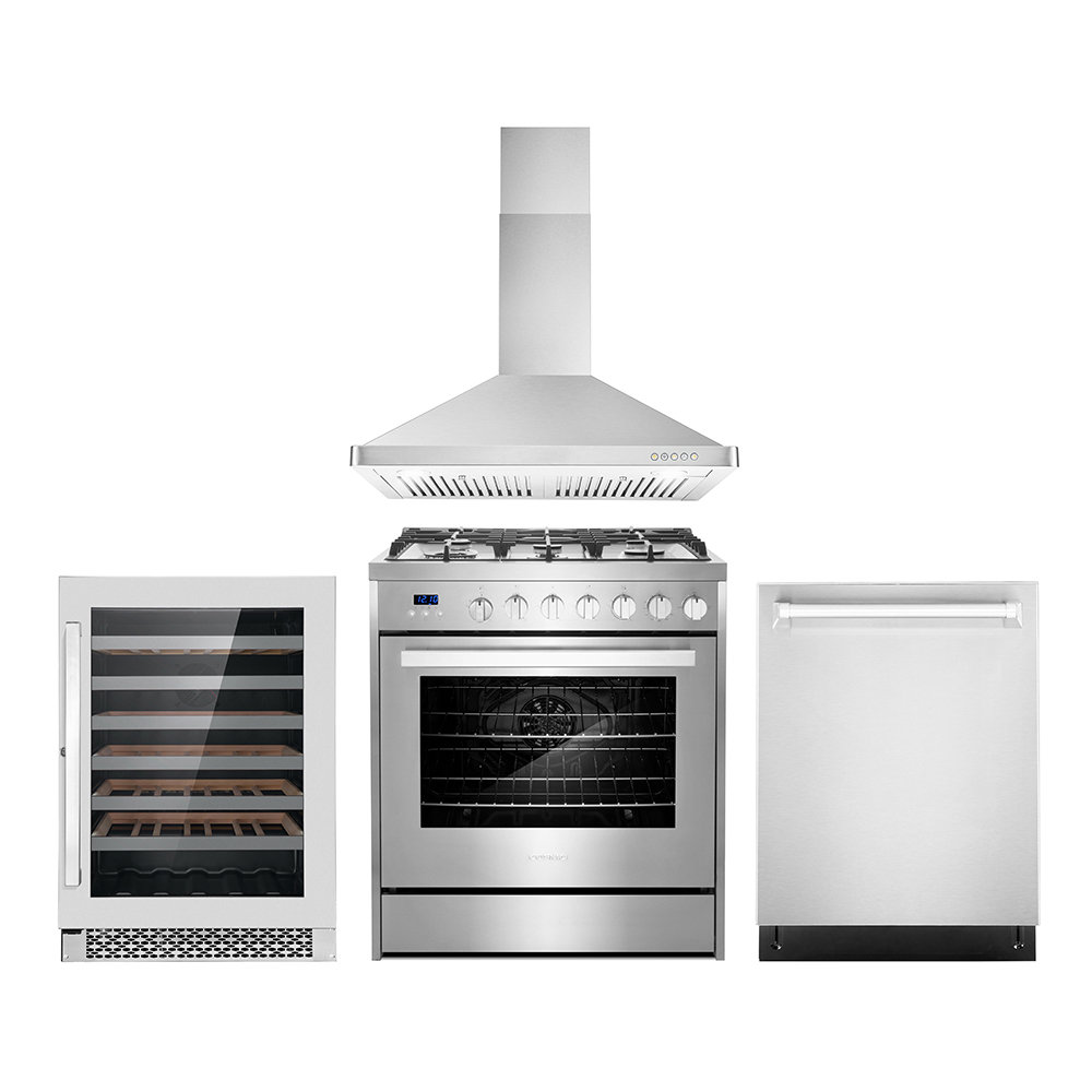 Cosmo 4 Piece Kitchen Appliance Package with 30'' Gas Freestanding ...