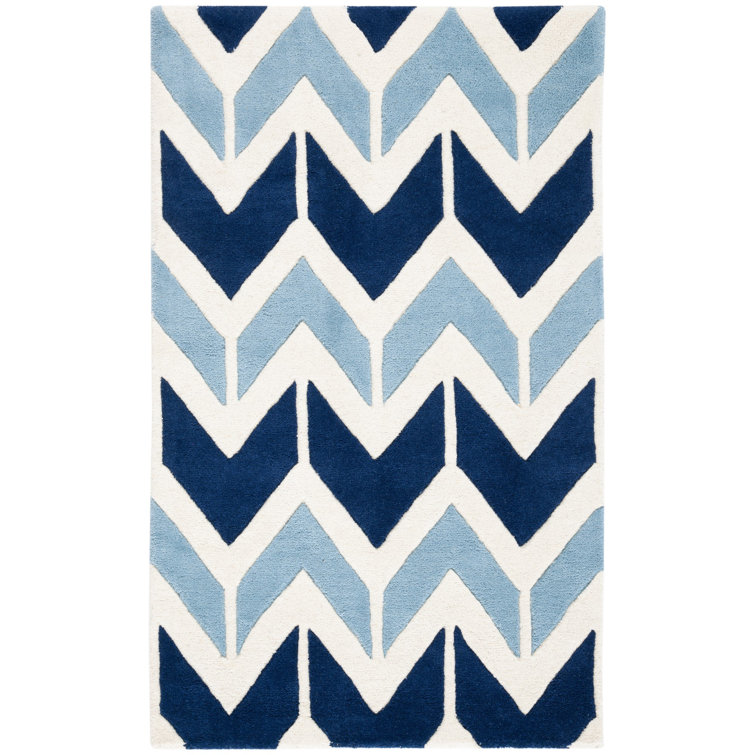 George Oliver Sanaz Handmade Tufted Wool Dark Blue/Light Blue/White ...