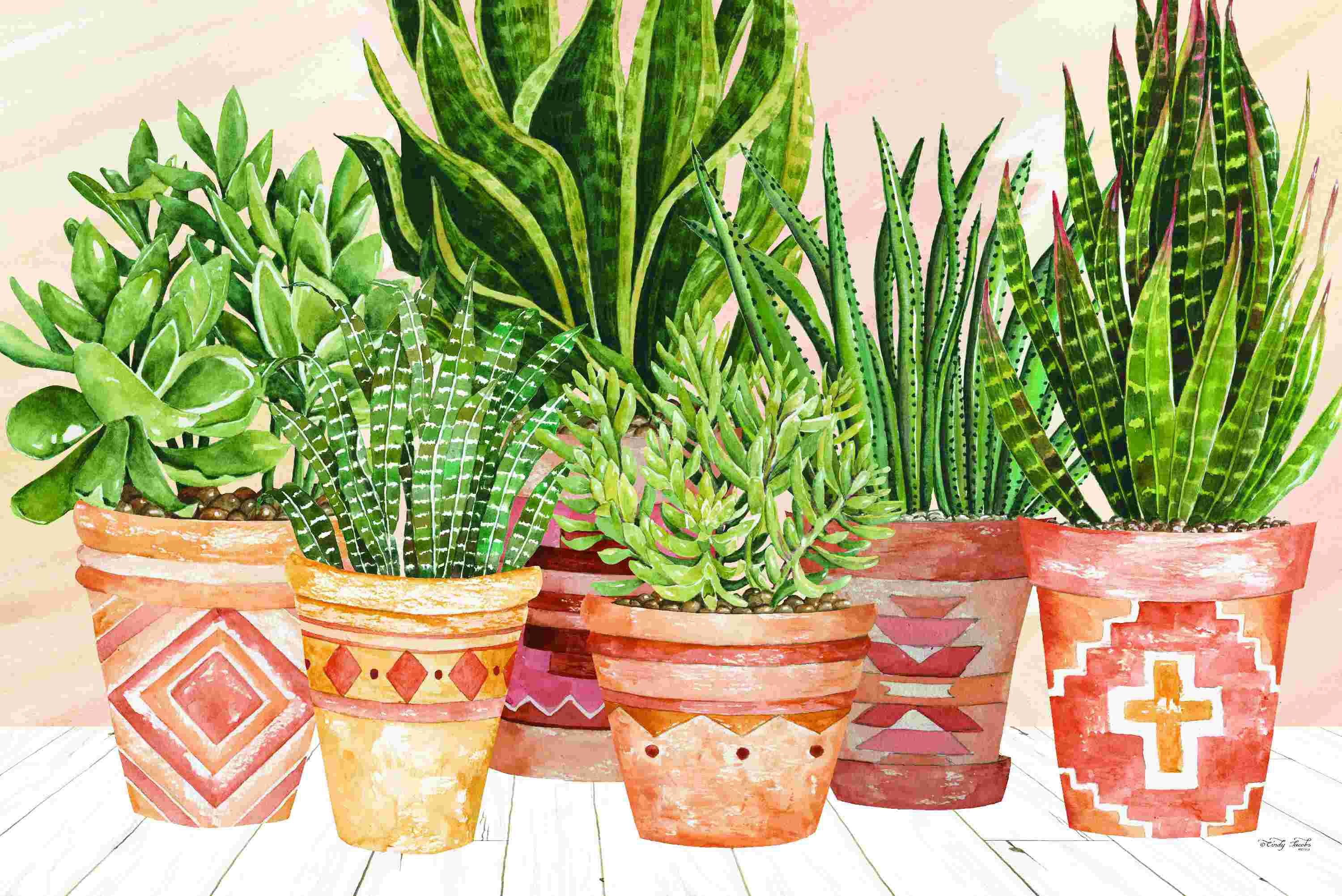 Dakota Fields Aztec Potted Plants by Cindy Jacobs - Print | Wayfair