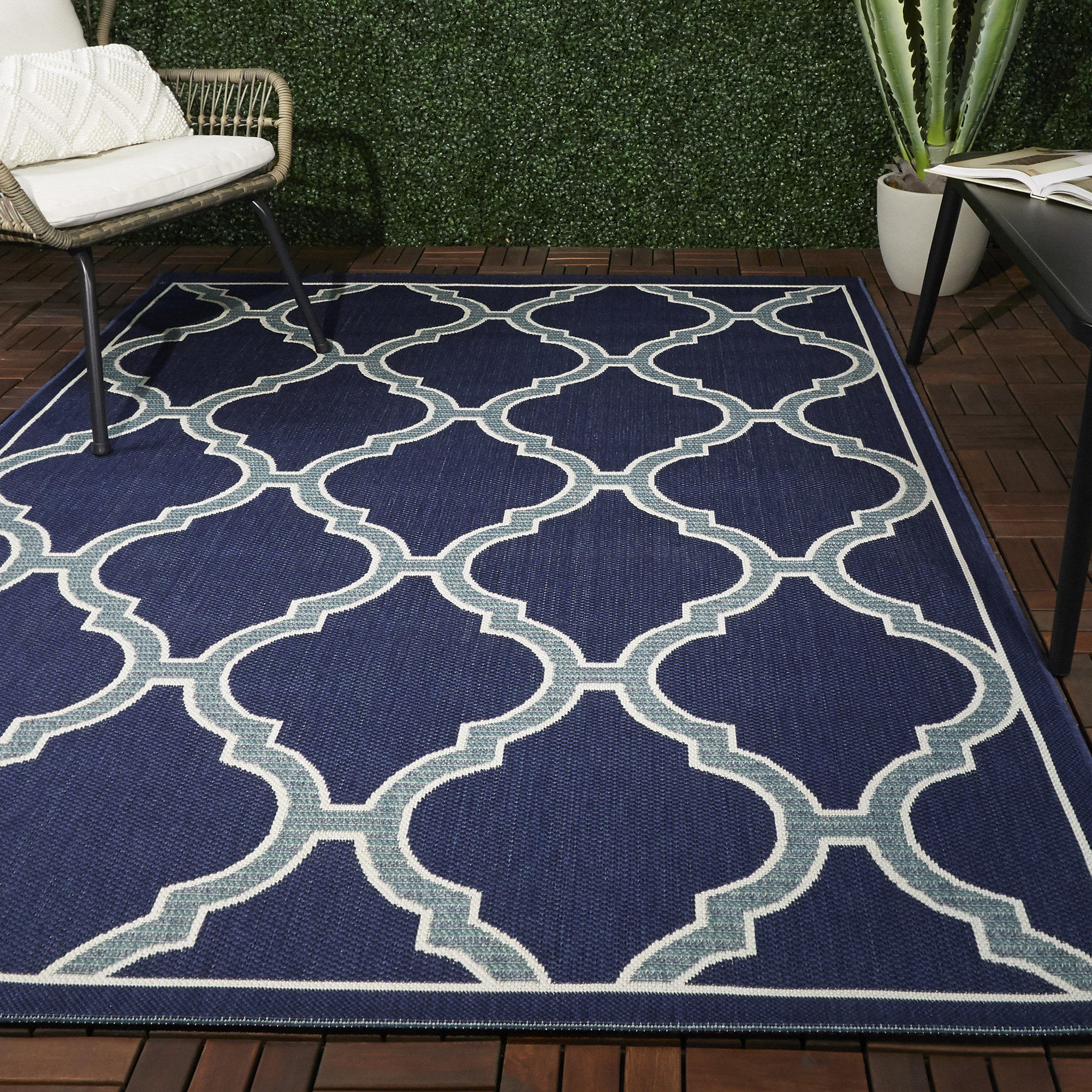 Winston Porter Tecopa Flatweave Navy Blue Indoor/Outdoor Rug & Reviews ...