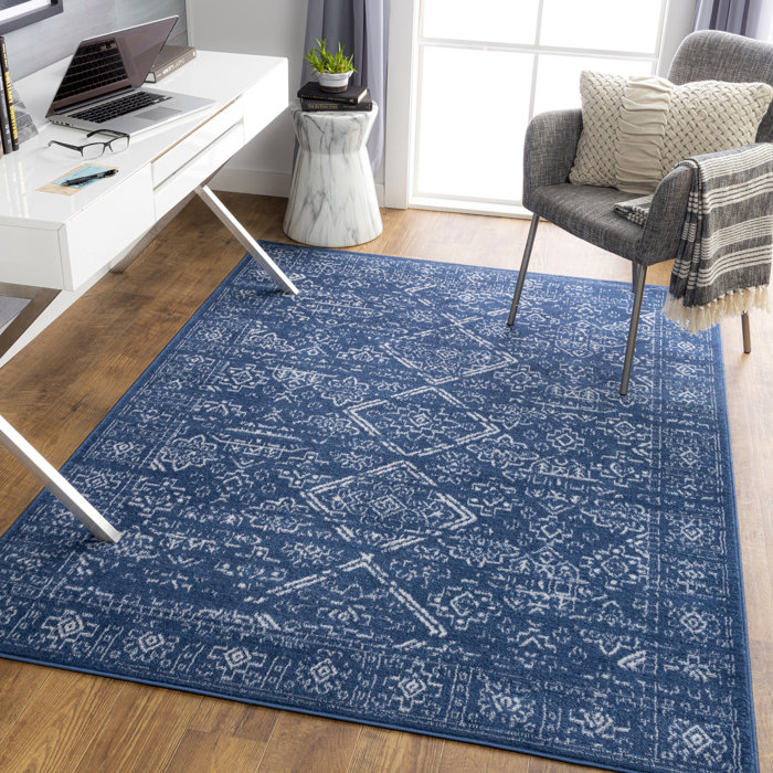 Lark Manor Roundhay Power Loom Performance Navy/White Rug & Reviews ...