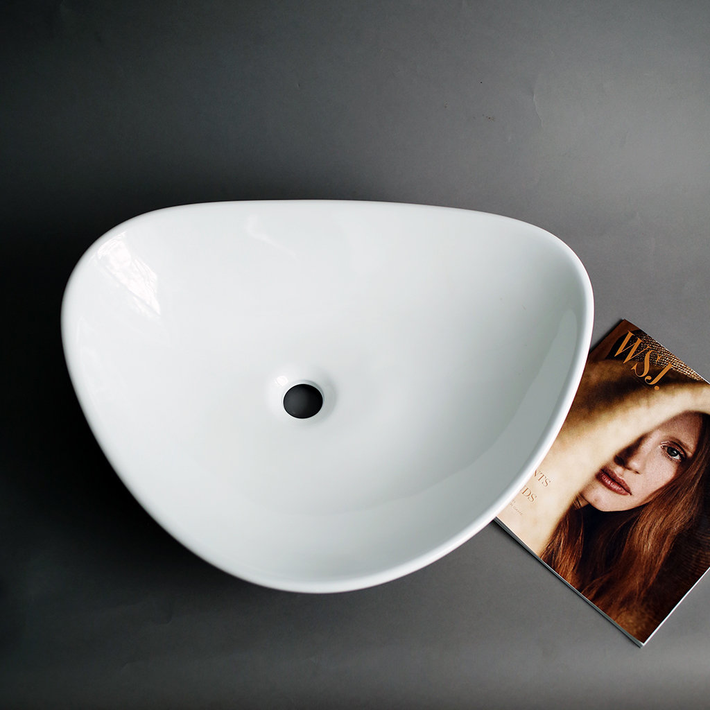 Arsumo 17.1'' White Ceramic Curvilinear Triangle Vessel Bathroom Sink ...