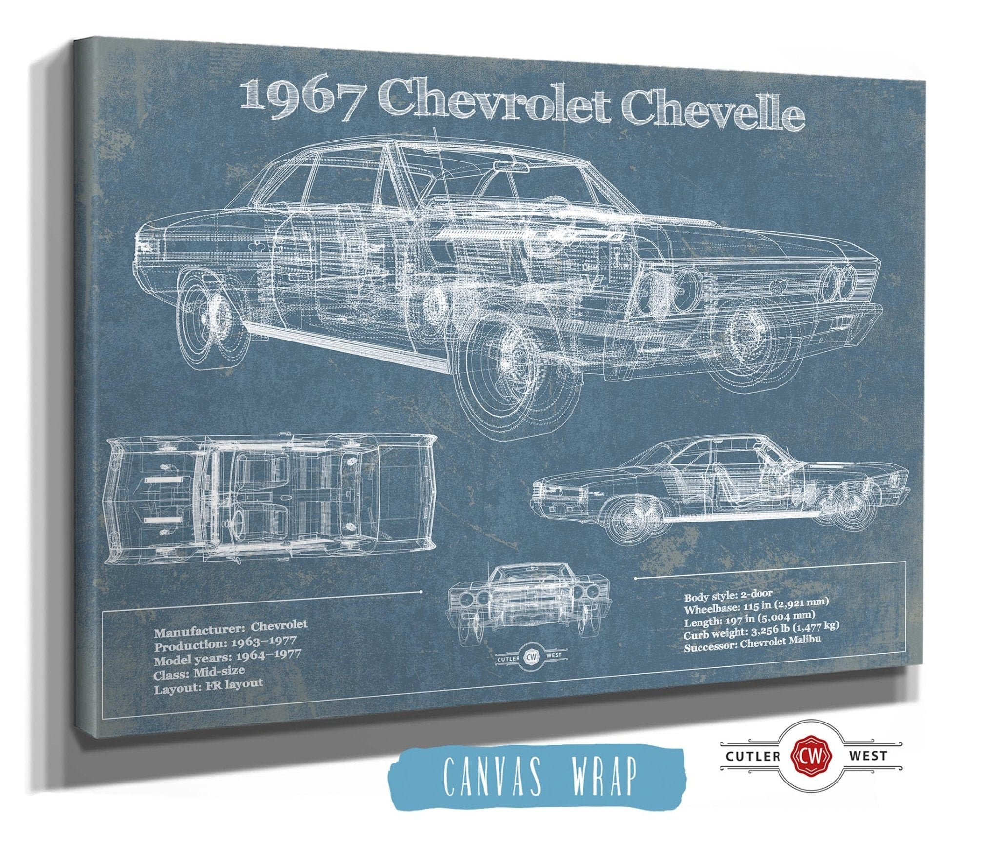 Cutler West 1967 Chevrolet Chevelle Original Blueprint Art by Brett ...