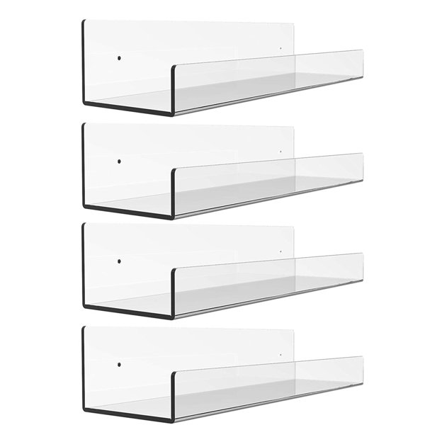 Latitude Run® 4 Pack Clear Acrylic Floating Wall Ledge Shelf,invisible ...