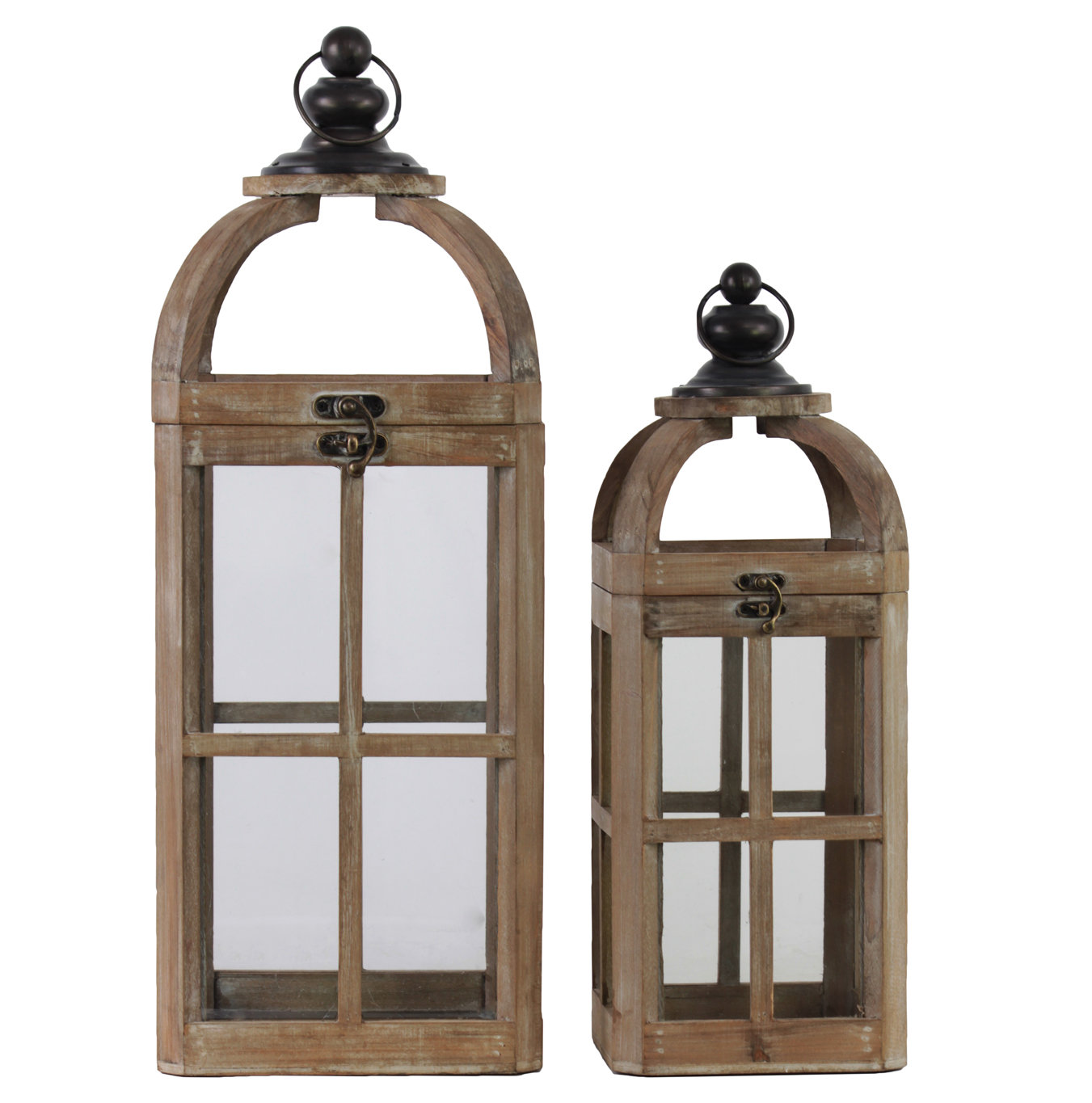Gracie Oaks Window Pane Square 2 Piece Wood Lantern Set | Wayfair