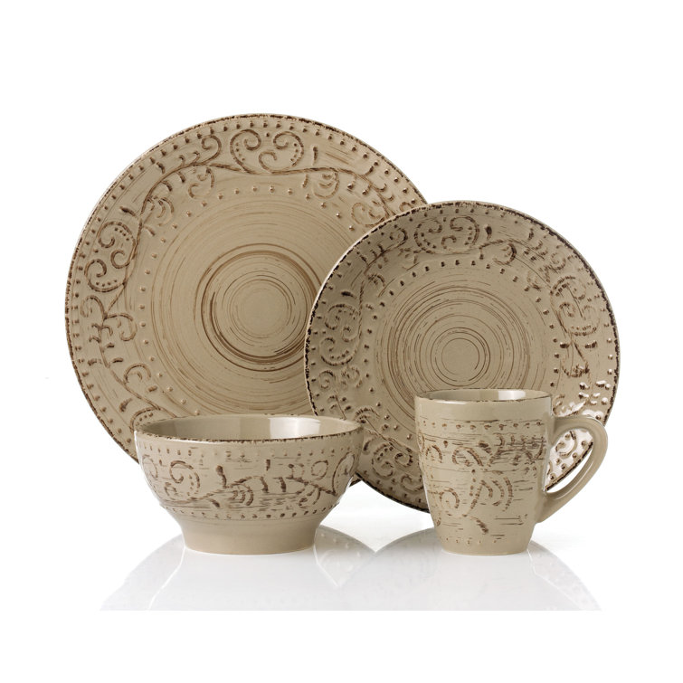 Lorren Home Trends Round Stoneware 16 Piece Dinnerware Set, Service for ...