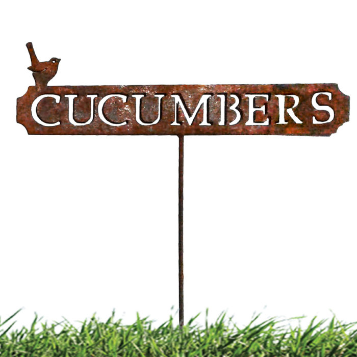 Rosalind Wheeler Metal Rustic Cucumber Sign Planter Garden Sign ...