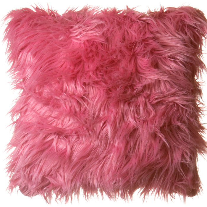 House of Hampton® Marty Mongolian Long Hair Square Faux Fur Cushion ...
