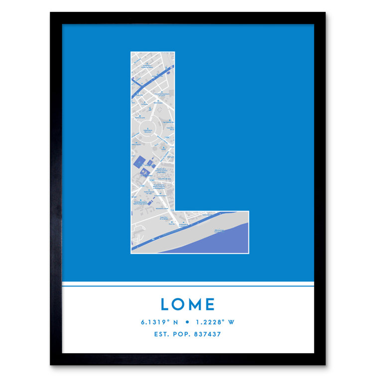 Wee Blue Coo Lome City Map Lome Blue by Wee Blue Coo - Picture Frame ...
