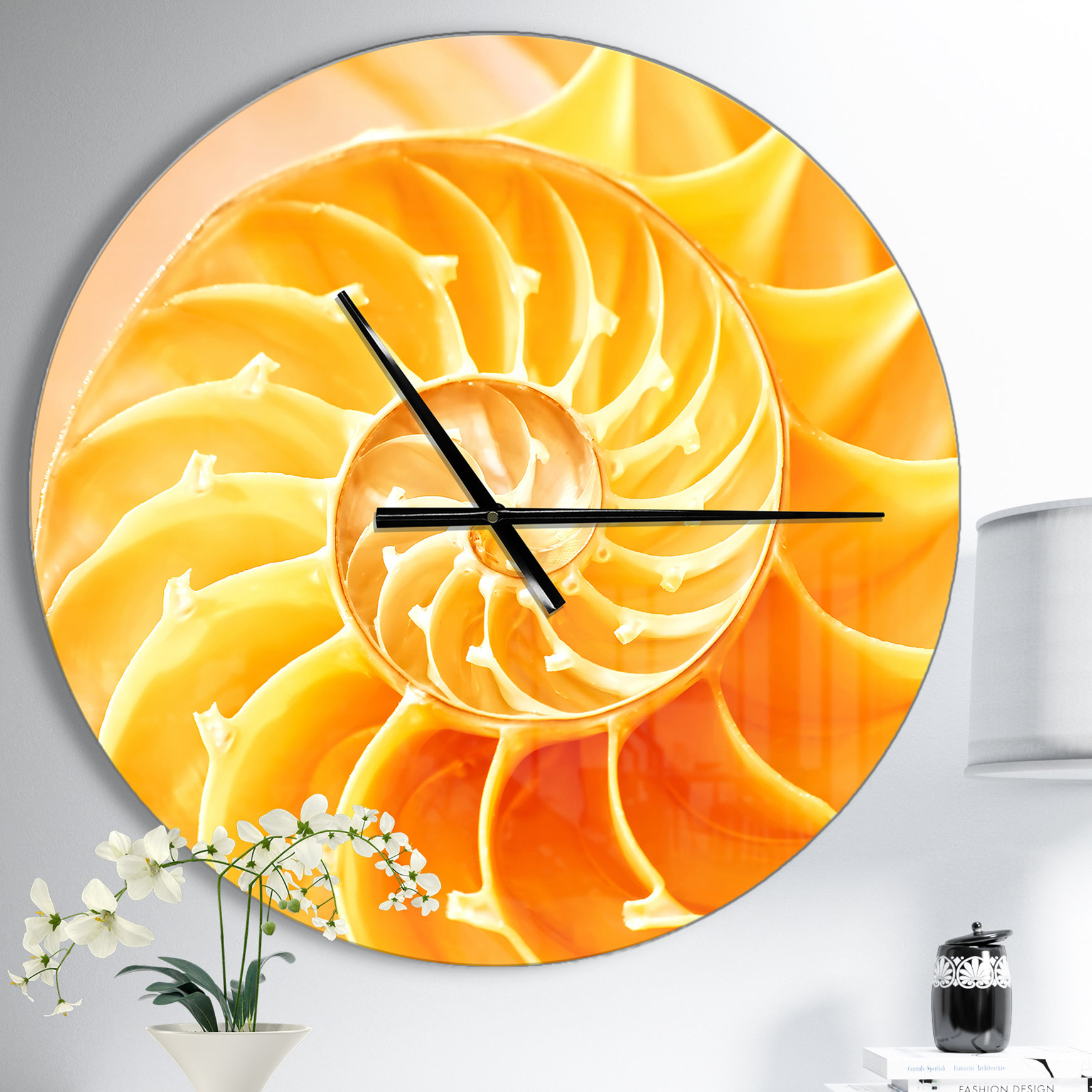 East Urban Home Yellow Nautilus Shell - Modern wall clock | Wayfair