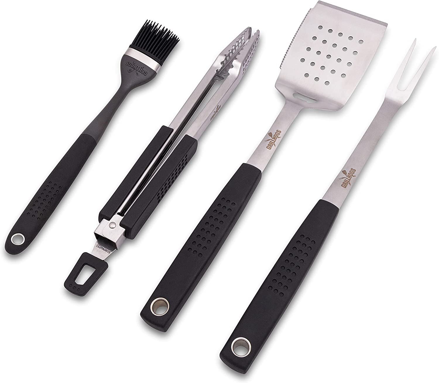 GRILLHOGS Heavy Duty BBQ Grilling Tool Set, Premium Tongs, Spatula ...