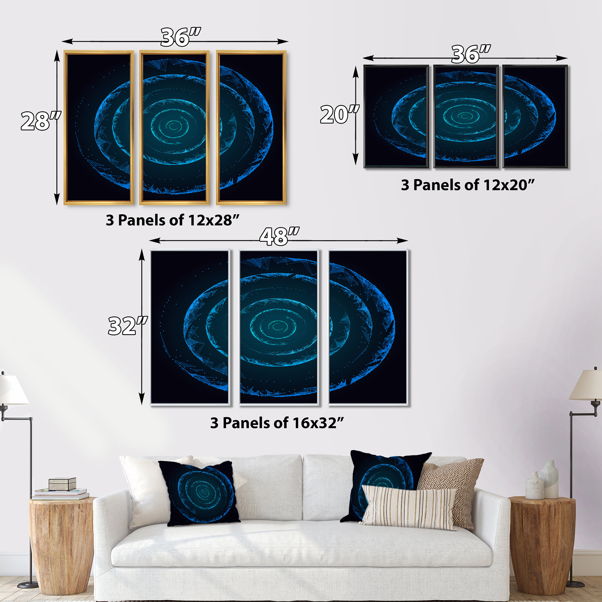 Ebern Designs Blue Concentric Spiral On Black - 3 Piece on | Wayfair
