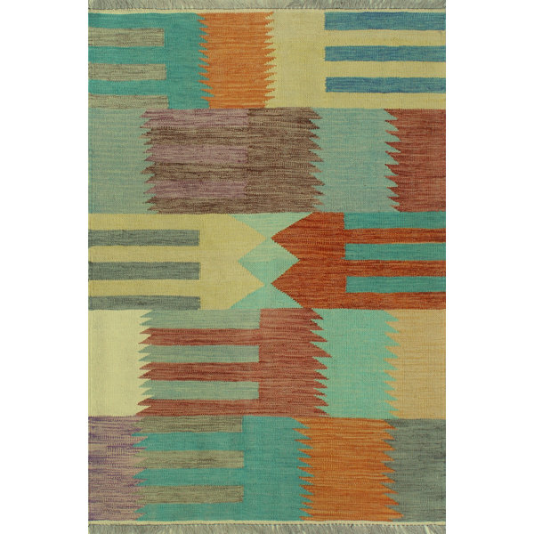 Union Rustic Breighton Handmade Flatweave Wool Rust/Green Rug | Wayfair