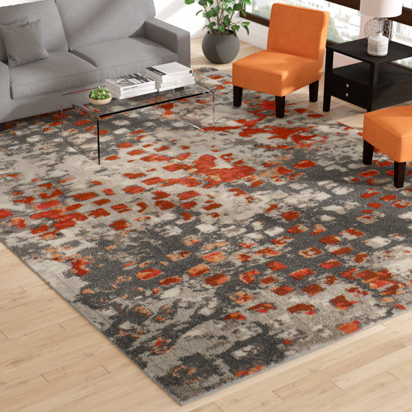 Langley Street Hertzler Abstract Area Rug in Gray/Orange & Reviews ...