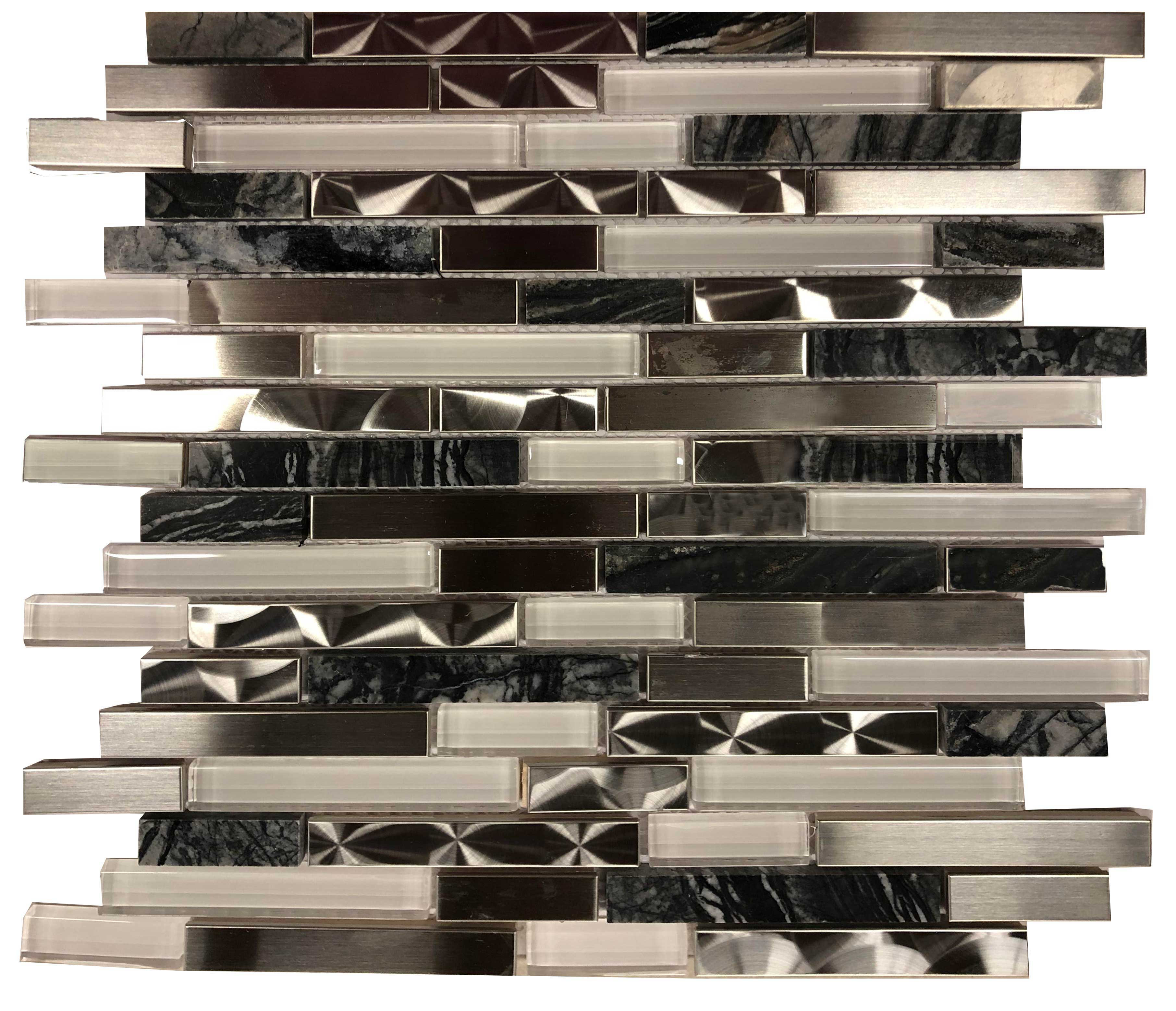 Mango Tile Fullerton 12" x 12" Natural Stone/Metal Linear Mosaic Wall ...