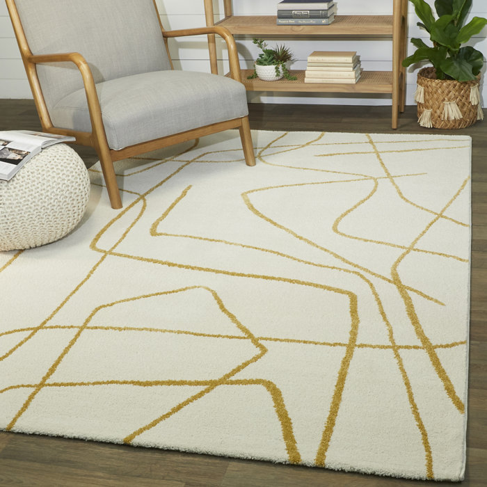 Mercury Row® Goodrow Abstract Area Rug in Mustard/Cream & Reviews | Wayfair