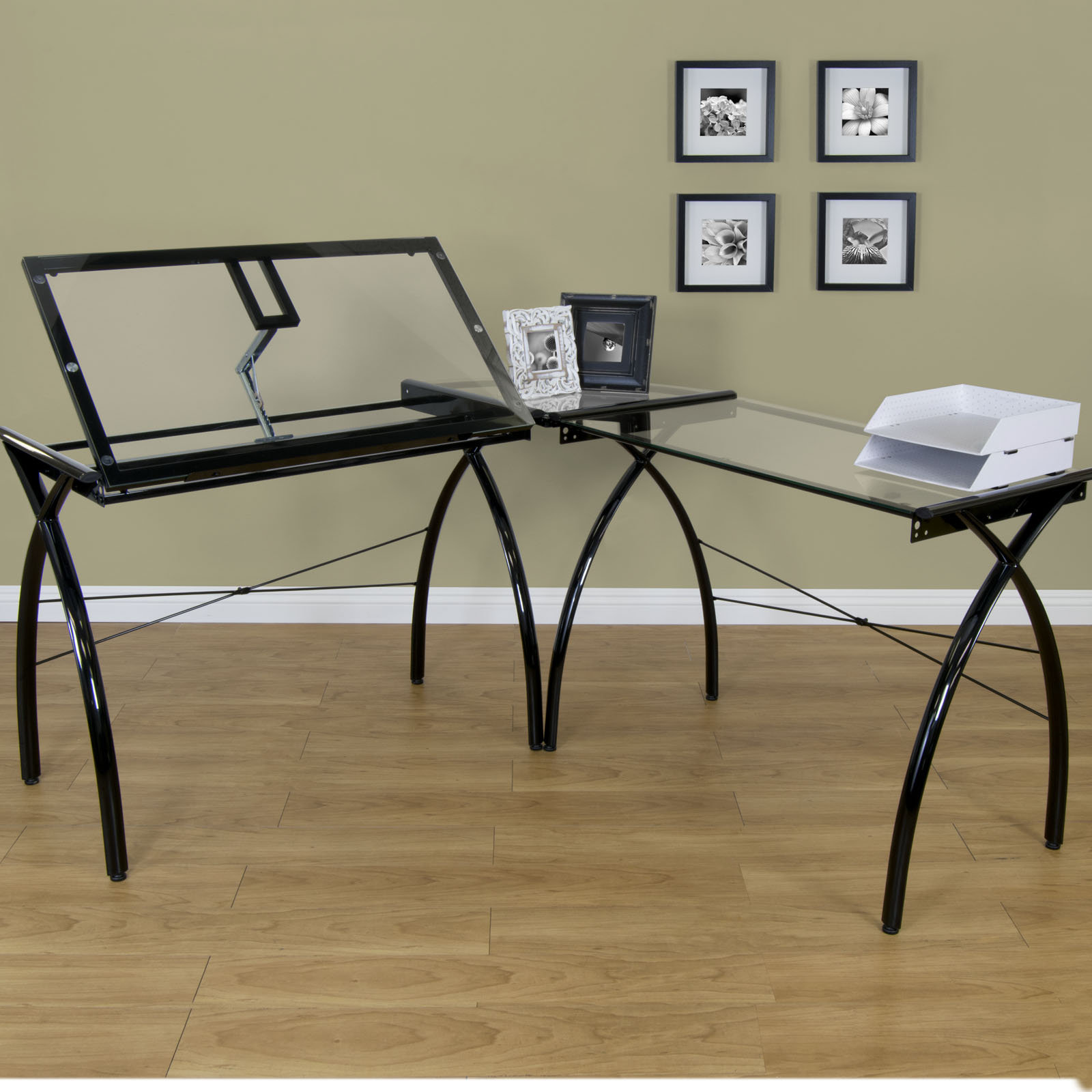 Inbox Zero Courson Glass L-Shape Drafting Table & Reviews | Wayfair