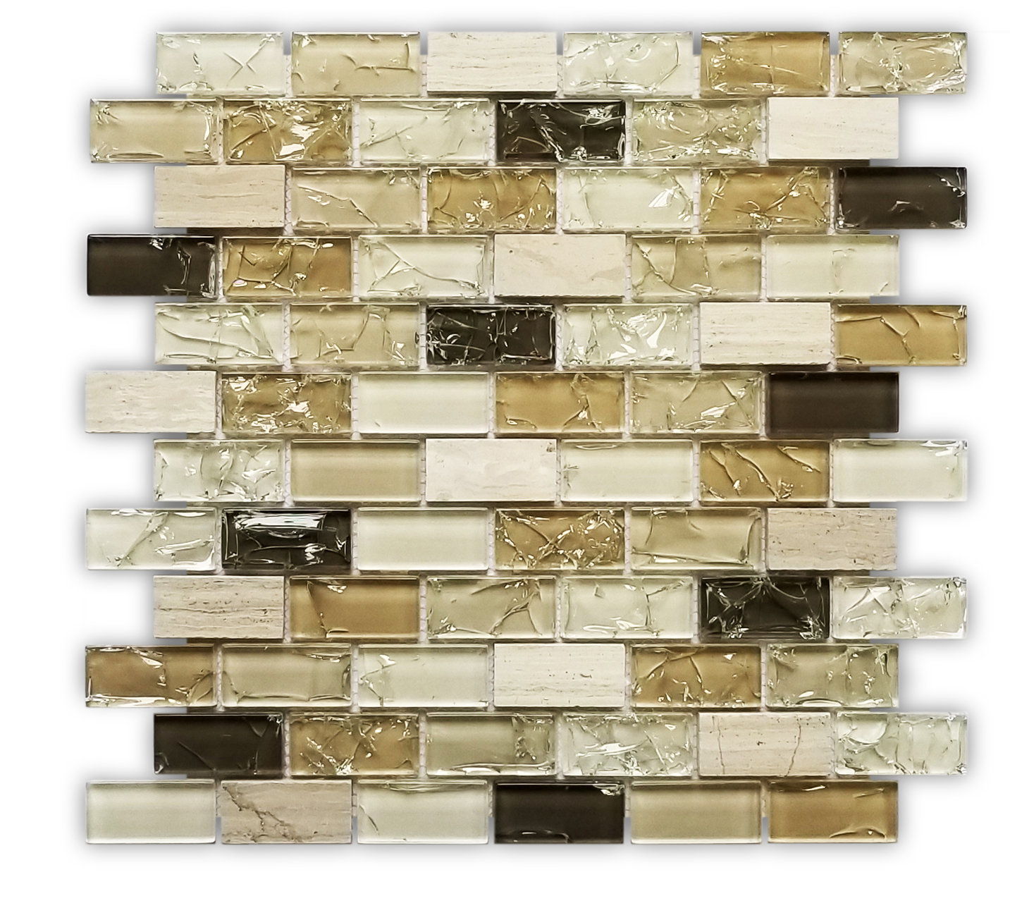 Mango Tile Bristol 12" x 12" Natural Stone/Glass Brick Joint Mosaic ...
