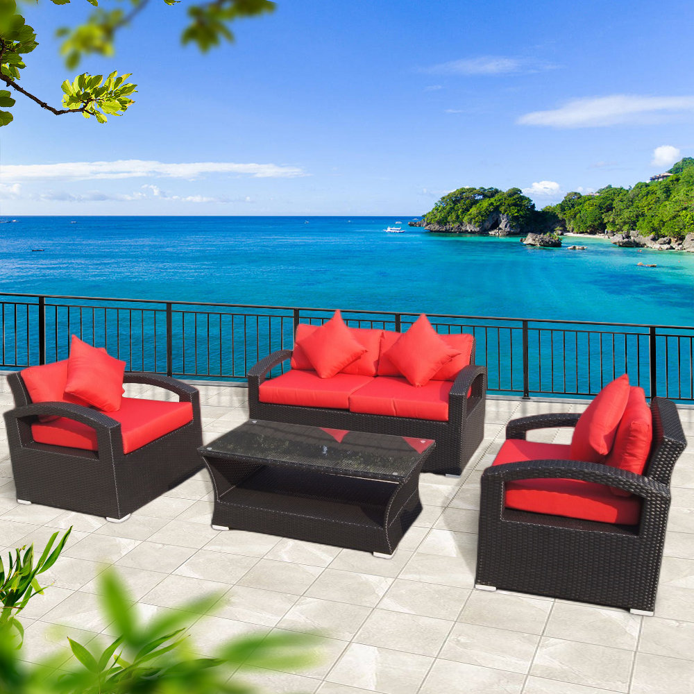 Red Barrel Studio® Rattan Sofa Combination Living Room Small Household ...
