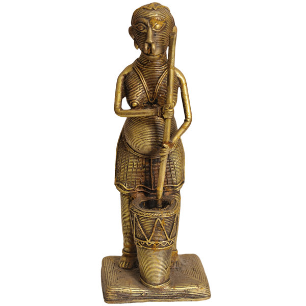 Bungalow Rose Tribal Lady Grinding Corn in Ukhal Statue | Wayfair
