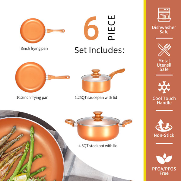 KUTIME 6 Piece Aluminum Non Stick Cookware Set | Wayfair