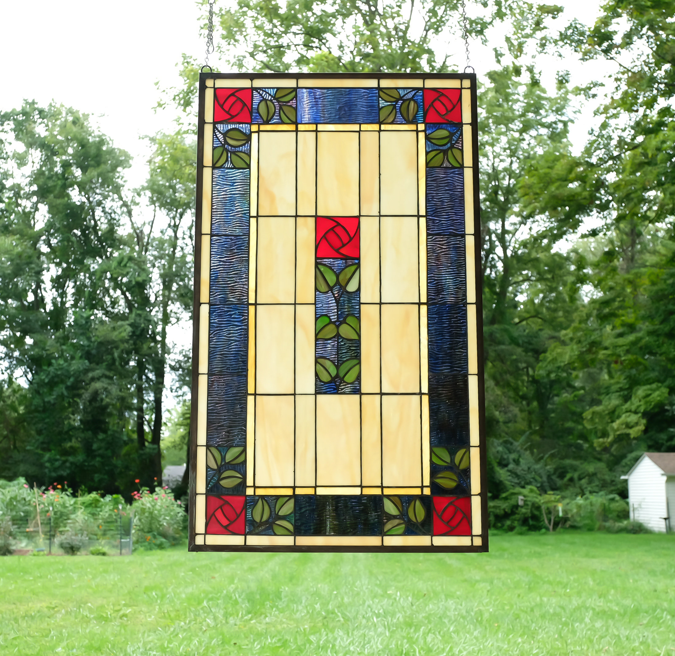 World Menagerie Rose Flower Stained Glass Window Panel | Wayfair