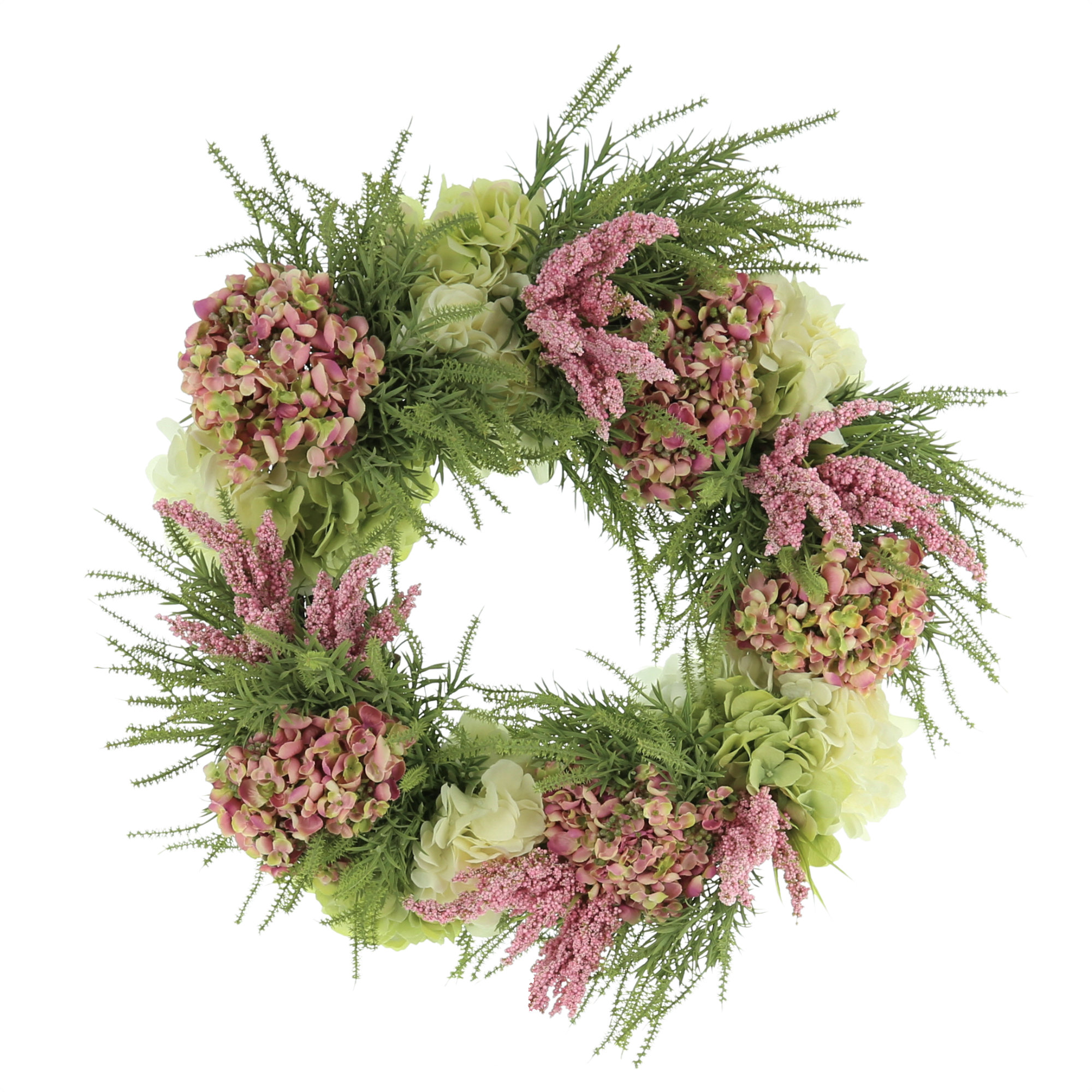 The Holiday Aisle® Assorted Hydrangeas and Heather Wreath | Wayfair
