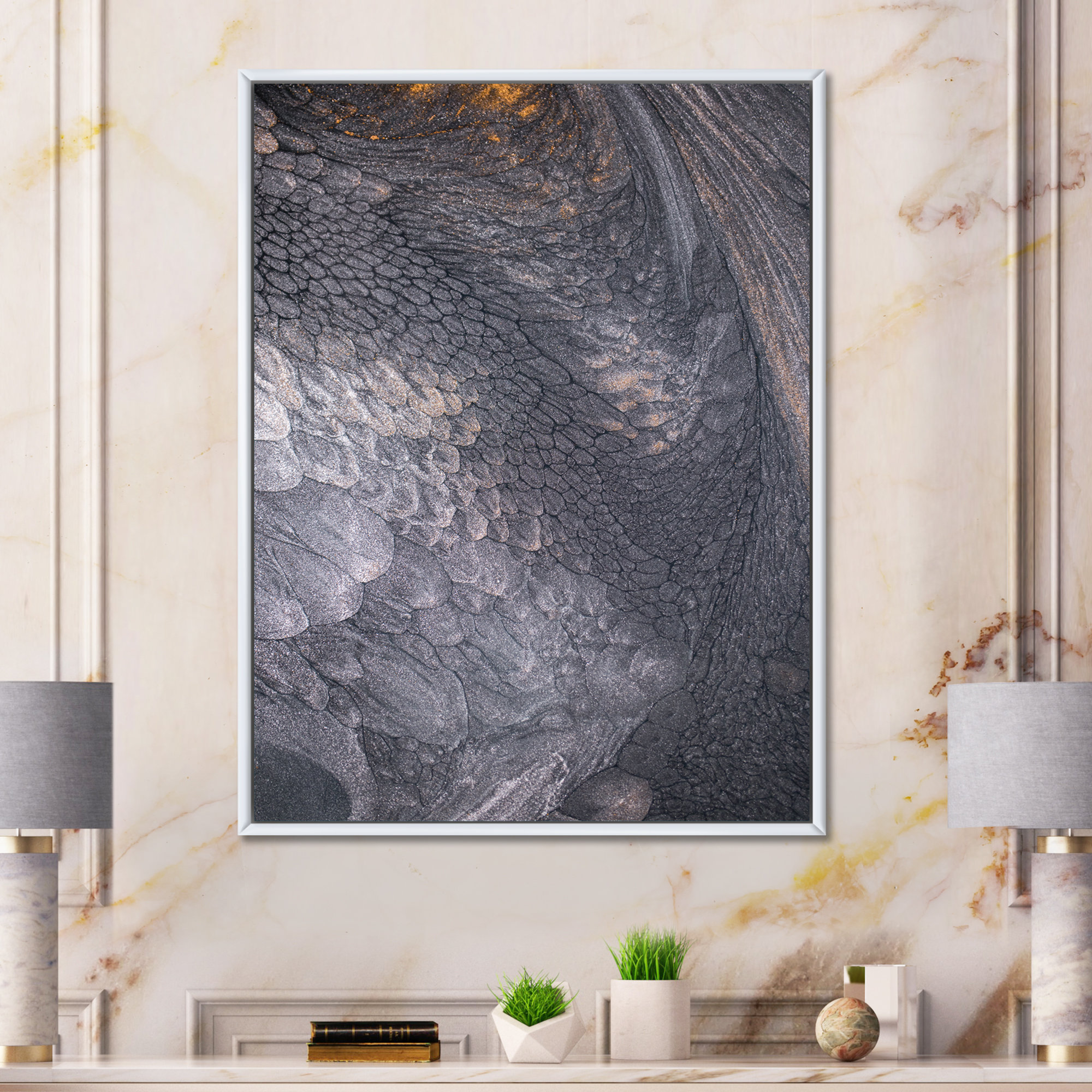 Wrought Studio Golden On Grey Liquid Art Ripples Golden On Gray Liquid ...