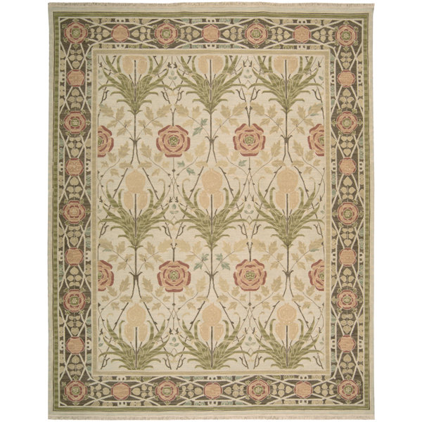 Bungalow Rose Baar Handmade Flatweave Wool Green Rug | Wayfair