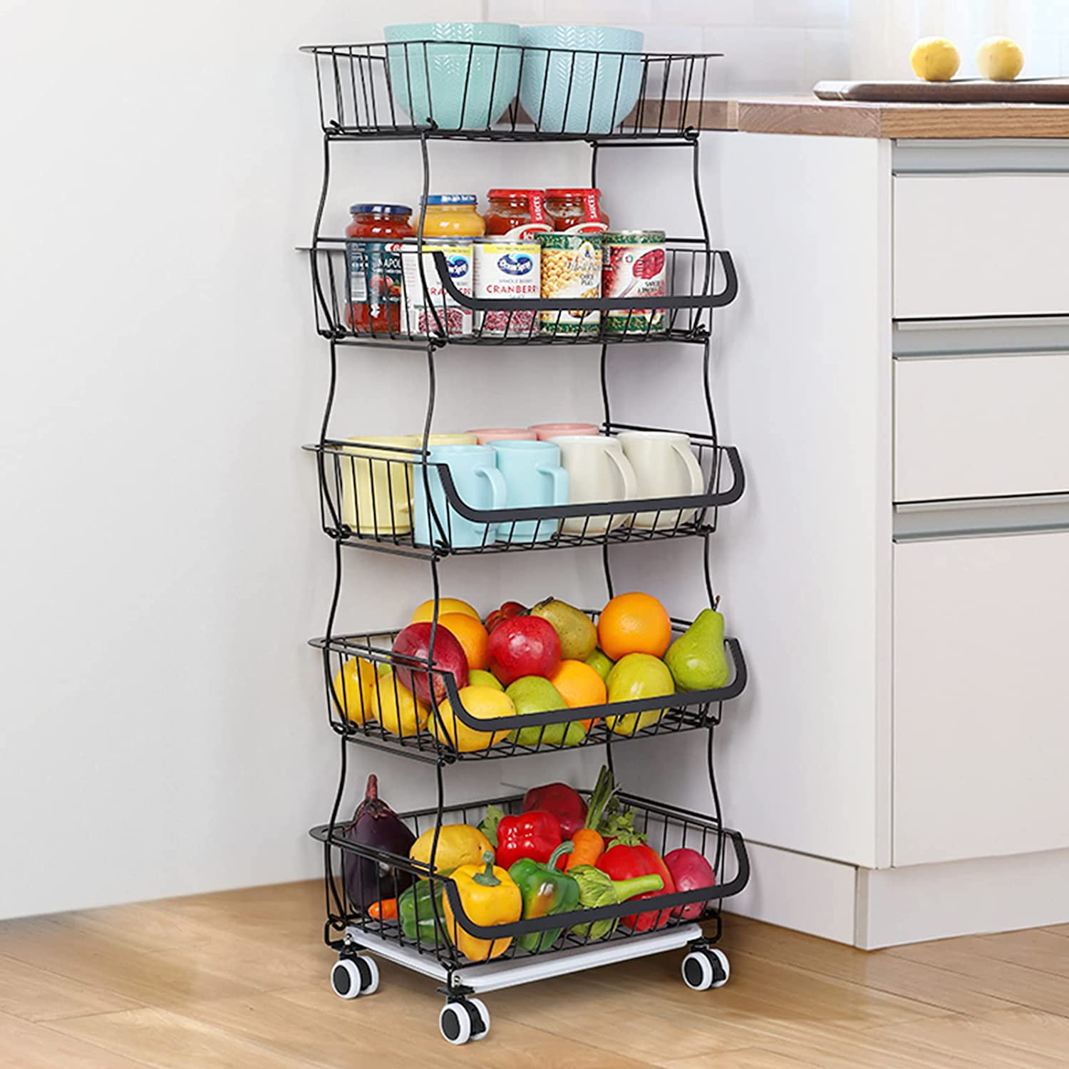 Haitral 5 Tier Kitchen Vegetable Fruit Rolling Cart | Wayfair
