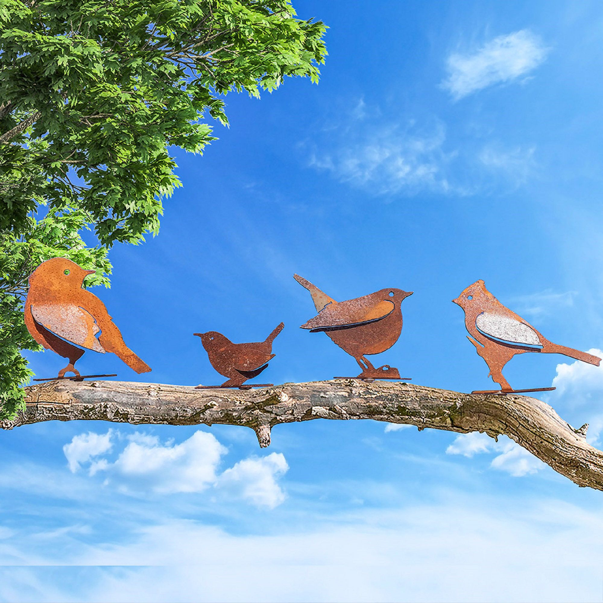 August Grove® Bibi Metal Rustic Birds Silhouettes 4 Piece Garden Art ...